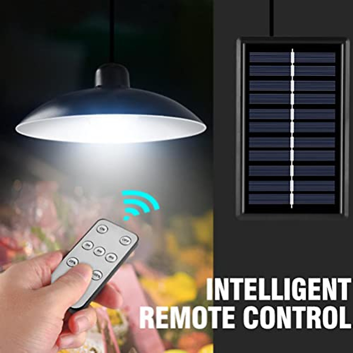 kekafu Solar Pendant Light Outdoor Waterproof LED Porch-Light with Remote Control Solar Intelligent Chandelier Hanging Lights for Garden Yard Patio Balcony Home Decoration, White