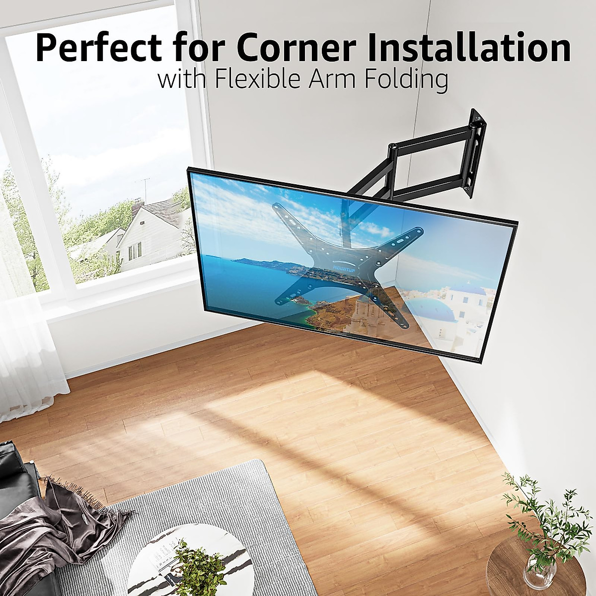 MOUNTUP Corner TV Wall Mount 30 inch Long Arm TV Mount for Most 26"-60" TVs, Full Motion TV Mount Articulating Wall Mount TV Bracket Max VESA 400x400mm, Smoothly Extendable, Holds up to 77 lbs MU0057