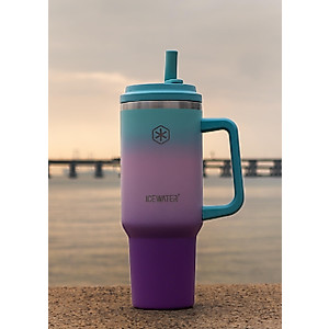 ICEWATER 40 oz Tumbler with 2 Lids (Flip & Standard Straw),100% Leak Proof Insulated Tumbler with Handle, Cup Holder Friendly, Stainless Steel Water Bottle, Gifts for Women & Men (Violet)