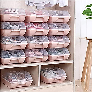 YEAVS 6 Pack Storage Shoe Box Stackable, Thickened Clear Plastic Shoes Containers, Sneaker Organizer Bins with Lids (Pink)
