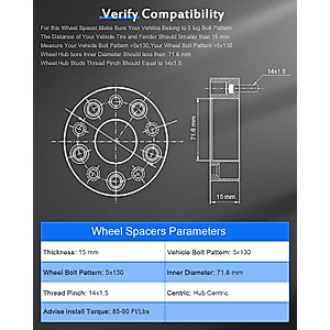 ECCPP 2PCS 5 Lug Wheel Spacers 15mm 5x130mm to 5x130mm for 2010-2016 for Cayenne for Boxster for Cayman for Panamera 1999-2015 for 911
