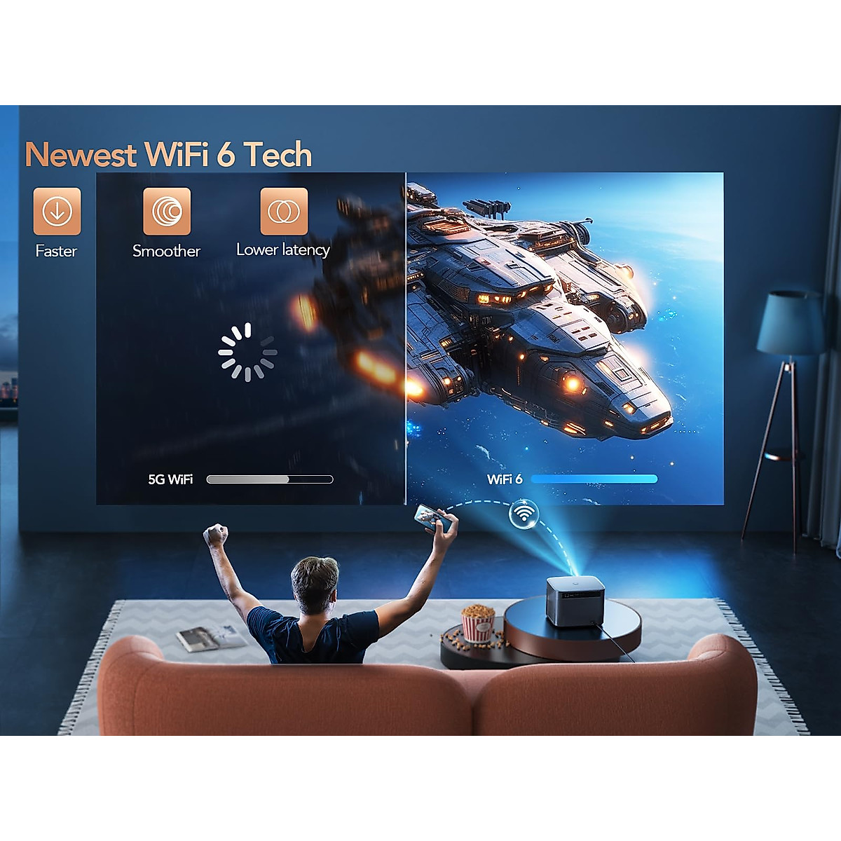 [Auto Focus/Keystone] TOPTRO X7 Android TV Projector with WiFi and Bluetooth, Smart Projector 4K Supported, 600 ANSI, Dust-proof, 50% Zoom, Outdoor Projector with Netflix/YouTube Built-in, 8000+ Apps