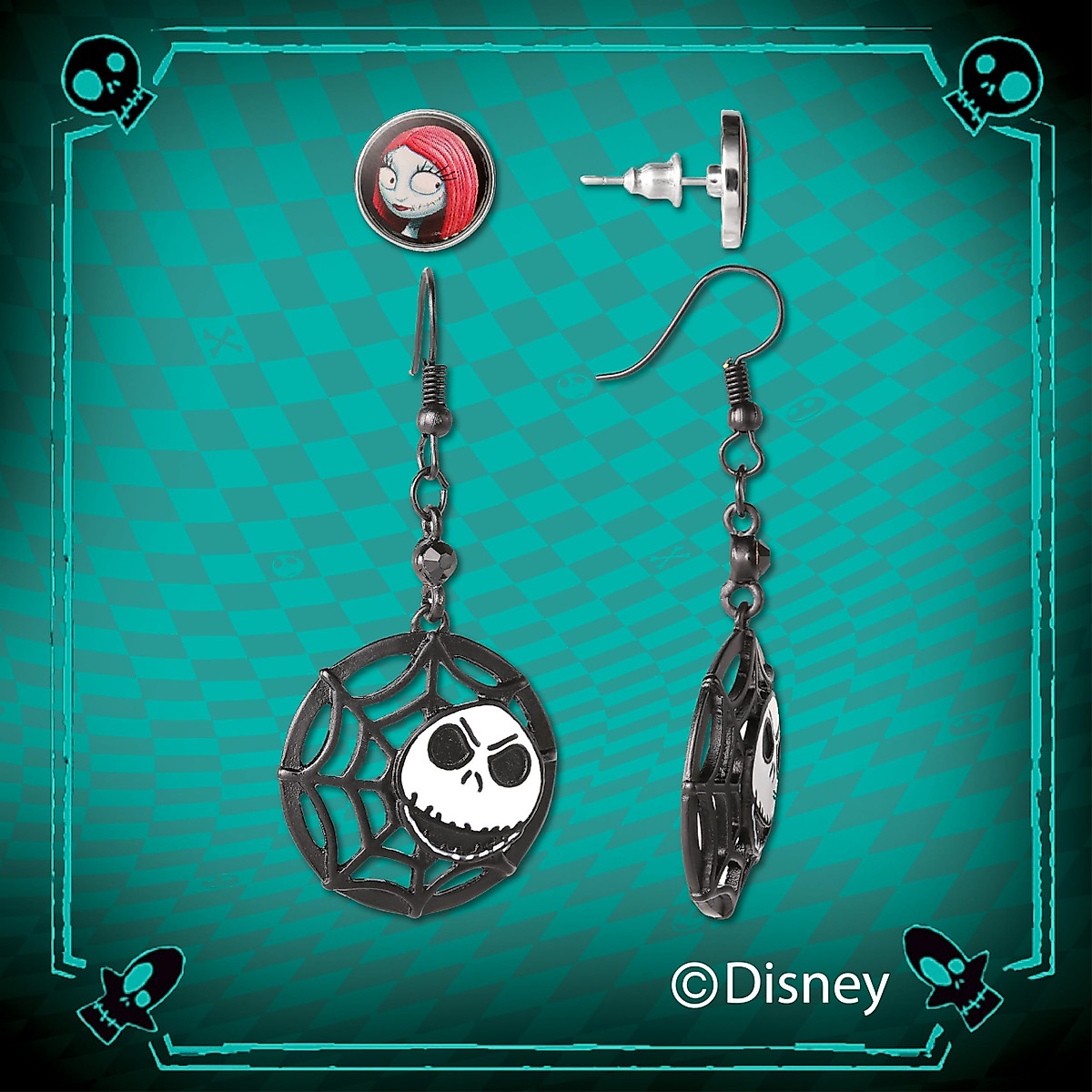 Disney The Nightmare Before Christmas Earrings Set - Jack Skellington Dangling Earrings and Sally Stud Earrings - Disney Jewelry for Women