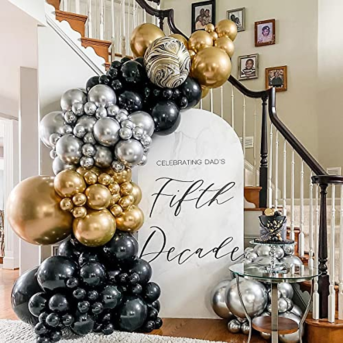 Black Gold Sliver Balloons Garland Arch Kit with Chrome Metallic Gold Silver 169pcs Various Sizes Balloon for Anniversary New Year Party Bachelorette NYE Party Decorations