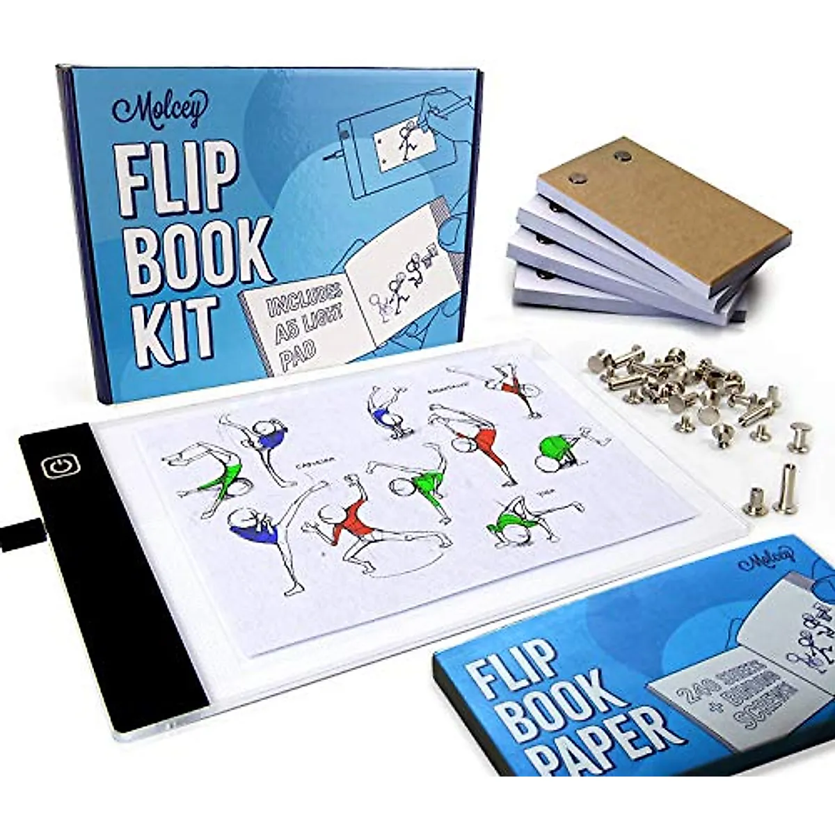 Flip Book Kit - LED Lightbox for Drawing and Tracing & 240 Sheets Animation Paper for Flip Books A5 Flipbook Kit: Led Light Box/Light Tablet for Tracing Flip Book Paper with Screws Flipbook Light Pad