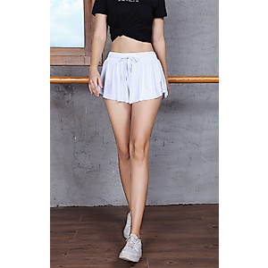 2 in 1 Flowy Shorts Women Gym Yoga Athletic Workout Running Cute Preppy Athleisure Trendy Clothes Spandex Comfy Lounge Sweat Butterfly Skirt Summer(XL, White)