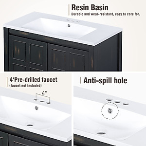 36 in Bathroom Vanity with Sink, 2 Doors and Adjustable Shelf, Wood Bathroom Sink Cabinet,Modern Freestanding Black Bathroom Vanities with Sink Combo