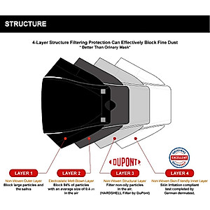 BLUNA FACE FIT [10 Pack :: Authentic [Black] Premium KF94 Certified Mask [Adjustable Ear Loop] [Large][Made in Korea]