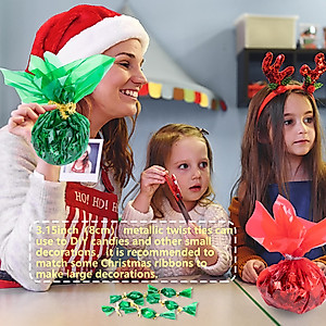 Wehhbtye 2 Rolls Christmas Cellophane Roll - 33Ft Long x 32In Wide Transparent Cellophane Wrapping Paper with 800PCS 3”Gold Twist Ties - Colored Cellophane Wrap for Gift Basket Treats Package Storage