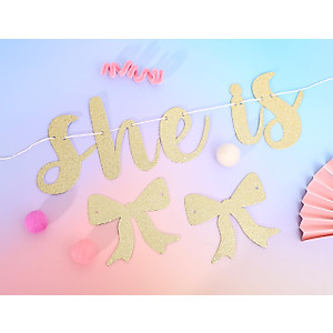 She is Tying The Knot Banner - Bridal Shower Banner Wedding Banner, Engagement Wedding Decorations, Wedding Theme Party Decoration Gold Glitter, Bridal Shower Photo Props