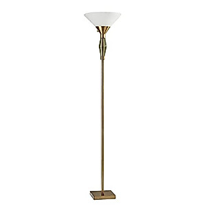 Adesso 5168-21 Murphy 300W Torchiere, 71 in, 2 x 150W Incandescent/LED, Green Glass/Antique Brass Finish, 1 Floor Lamp