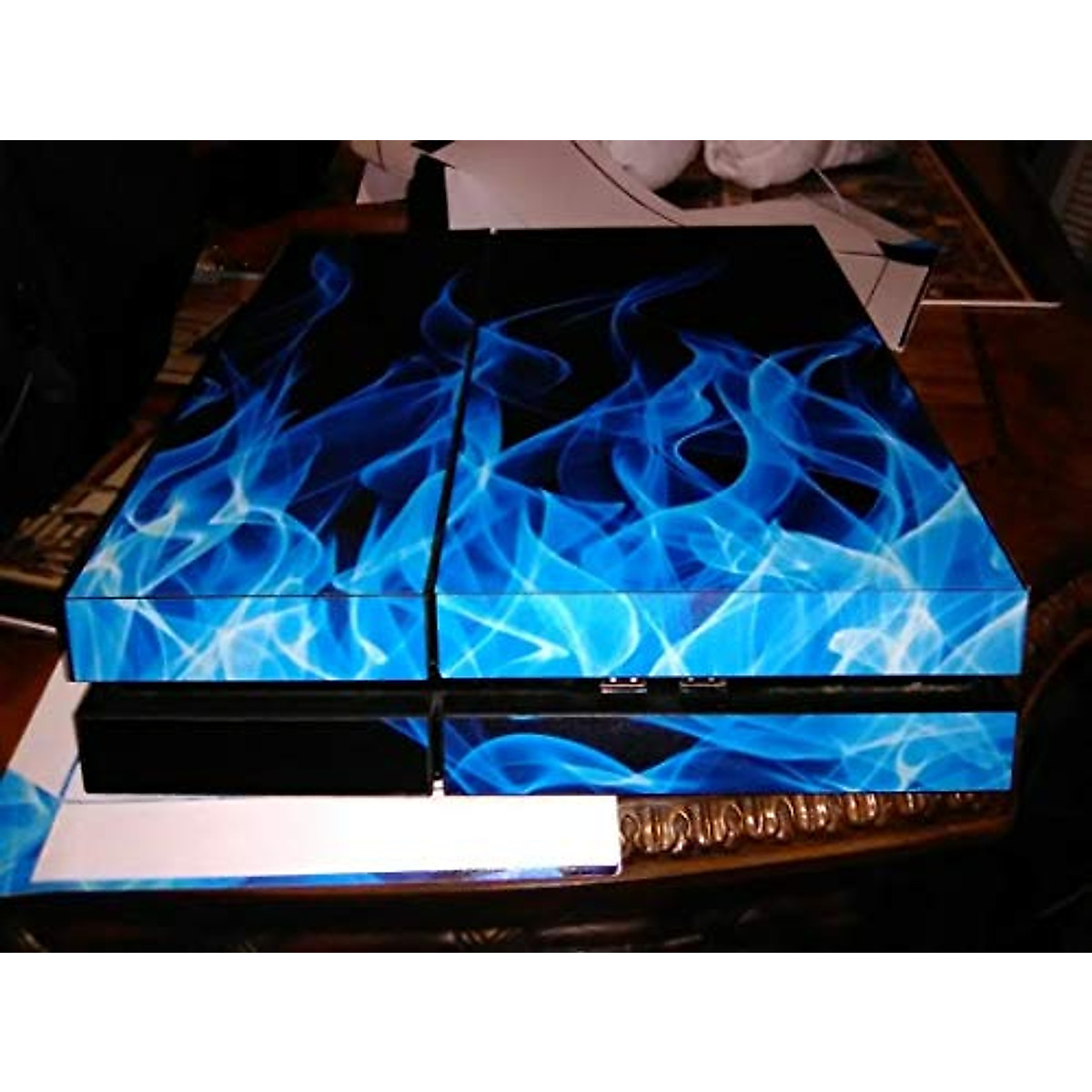Ps4 Slim Stickers Full Body Vinyl Skin Decal Cover for Playstation 4 Console Controllers (with 4pcs Led Lightbar Stickers) (Blue fire) (PS4 Console (Blue fire))