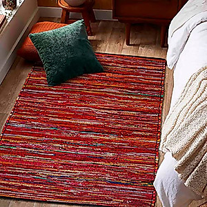 Cotton Multi Chindi Hand Woven Rugs 36X60 Inch Multi Color Chindi Rag Rug - 3x5 Feet Rectangle Bohemian Colorful Area Rug - Recycled Hand Braided Rugs- Biodegradable