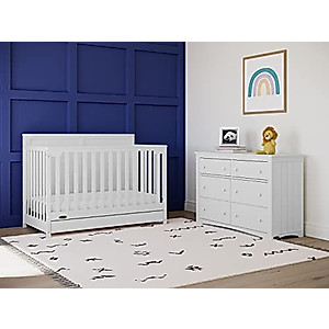 Graco Hadley 5-in-1 Convertible Crib with Drawer (White) – GREENGUARD Gold Certified, Crib with Drawer Combo, Full-Size Nursery Storage Drawer, Converts to Toddler Bed, Daybed and Full-Size Bed