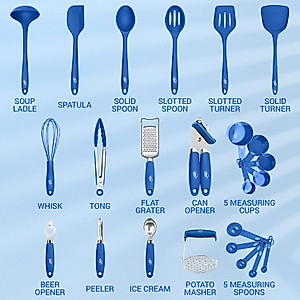 Kaluns Silicone Kitchen Utensils Set 24 Pcs Silicone Cooking Utensils Set - Can Opener, Masher, Turner, Spatula 446°F Heat Resistant Non-Stick - Premium Silicone and Stainless Steel Utensil Set