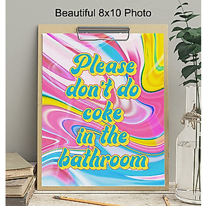 Hippie Trippy Bathroom Wall Art - Bath Wall Decor - Powder room Decor - Restroom Sign - Funny Bathroom Decor - Please Don't Do Coke In the Bathroom Poster - Psychedelic Room Decor - Dorm Room Decor