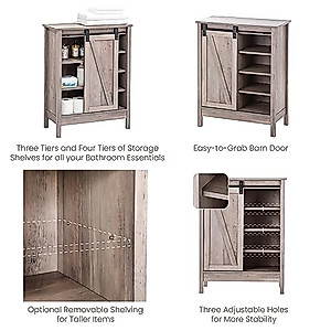 Landia Home Farmhouse Coffee Bar Cabinet with Sliding Barn Door, Accent Cabinet with 3 Tiers Shelves, Cabinet for Entryway, Living Room, Bathroom, and Kitchen, Grey