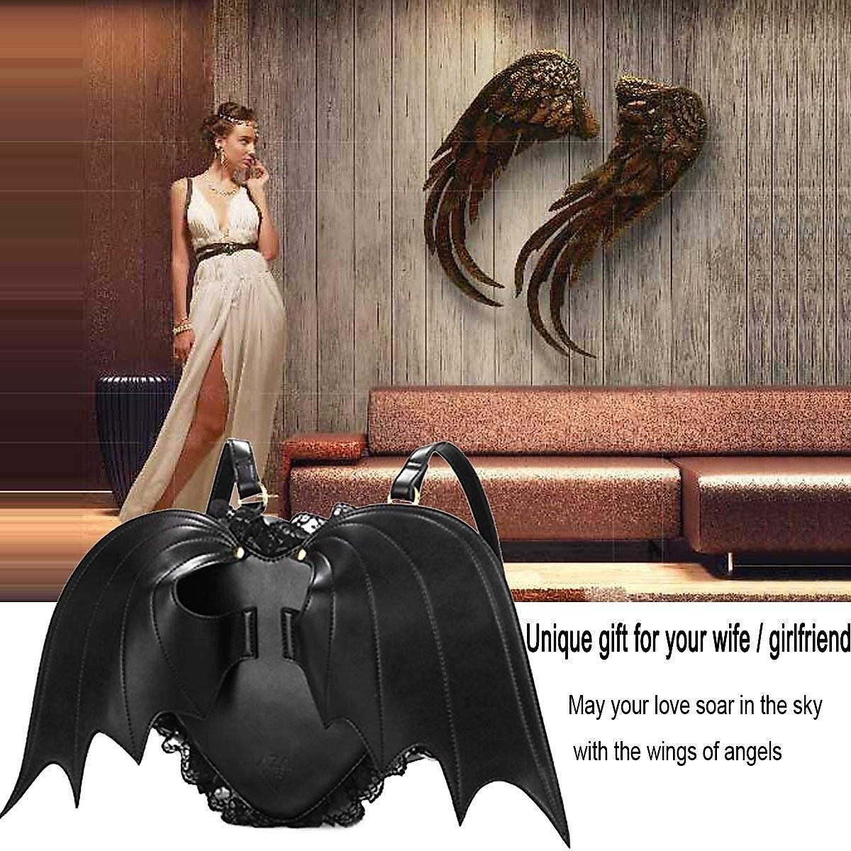 Makerfire Novelty Black Bat Wings Backpack Wing Gothic Goth Punk Lace Lolita Bag