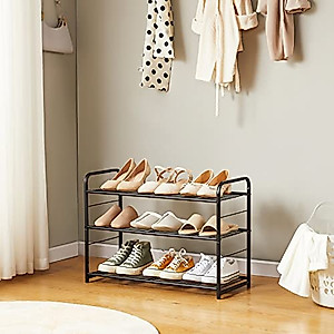 LEGUANG 3-Tier Stackable Shoe Rack Storage Organizer, for Bedroom Closet, Entryway, Hallway, Expandable & Adjustable, Wire Grid, Black