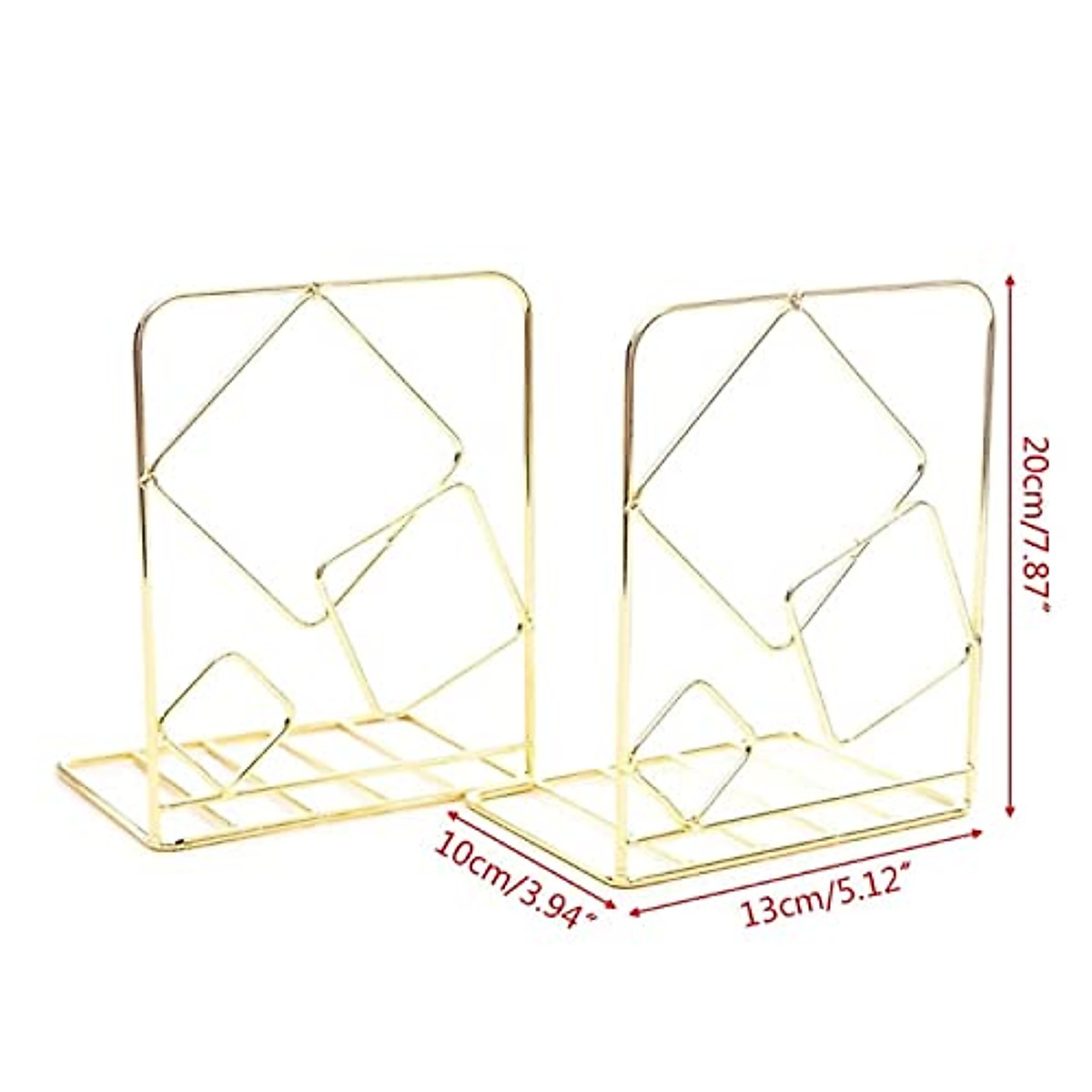 Wonzonewd File Sorters 2pcs Square Metal Desktop Bookends Book Ends Support Stand Holder Shelf Bookrack