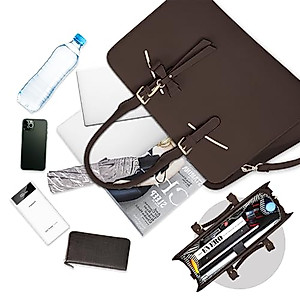 TOPDesign Laptop Bag for Women, Waterproof PU Leather Work Briefcase fits 15.6 Inch Computer, Large Tote Messenger Shoulder Bag, Stylish Business Purse Handbag Satchel (Brown)