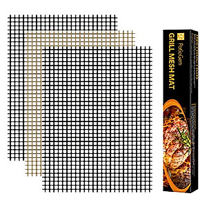 PatioGem Reusable Grill Mesh Mat, Grill Mats for Outdoor Grill Nonstick BBQ Mats for Grilling, Grill Set of 3, Nonstick Grill Mesh Mat, Mats for Grilling, BBQ Accessories Mesh Grill Mat -15.75” x 13”
