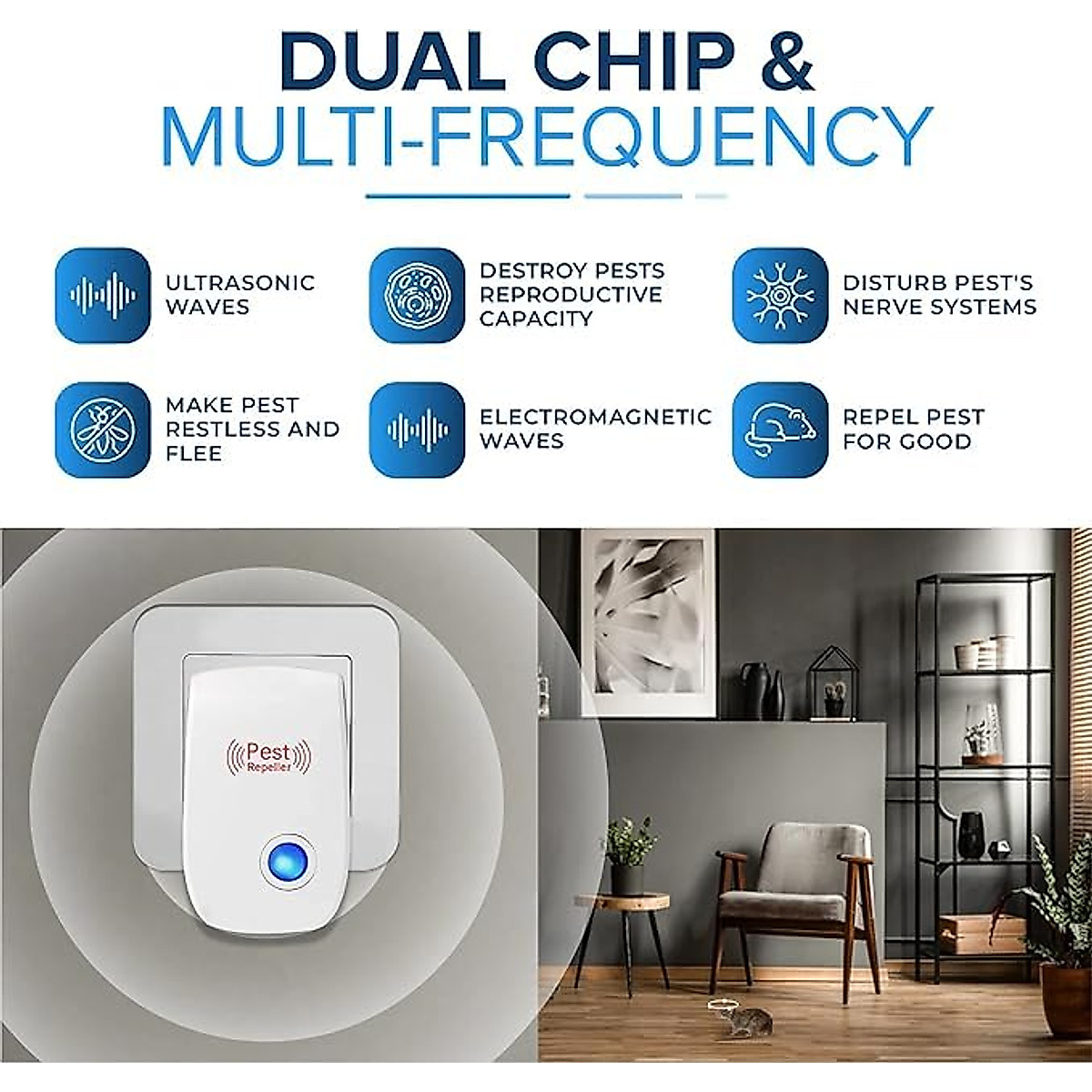 Orginal 2024 Ultrasonic Pest Repeller Indoor with 6 Pack – Human and Pet Safe–Pest Control for Home–Supermarket–Warehouse–Hotel–Restaurant