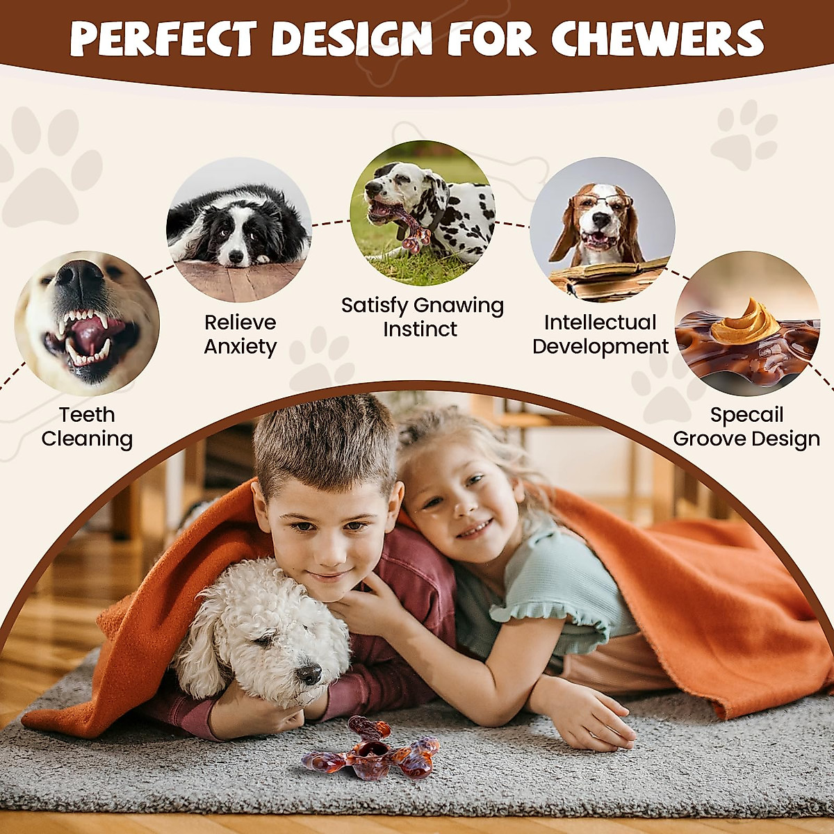 WAGS PET 4 Pack Dog Chew Toys for Aggressive Chewers, Indestructible Dog Toys for Medium Large Breed, Real Bacon Flavor, Tough and Durable Nylon Toy for Better Dental Care