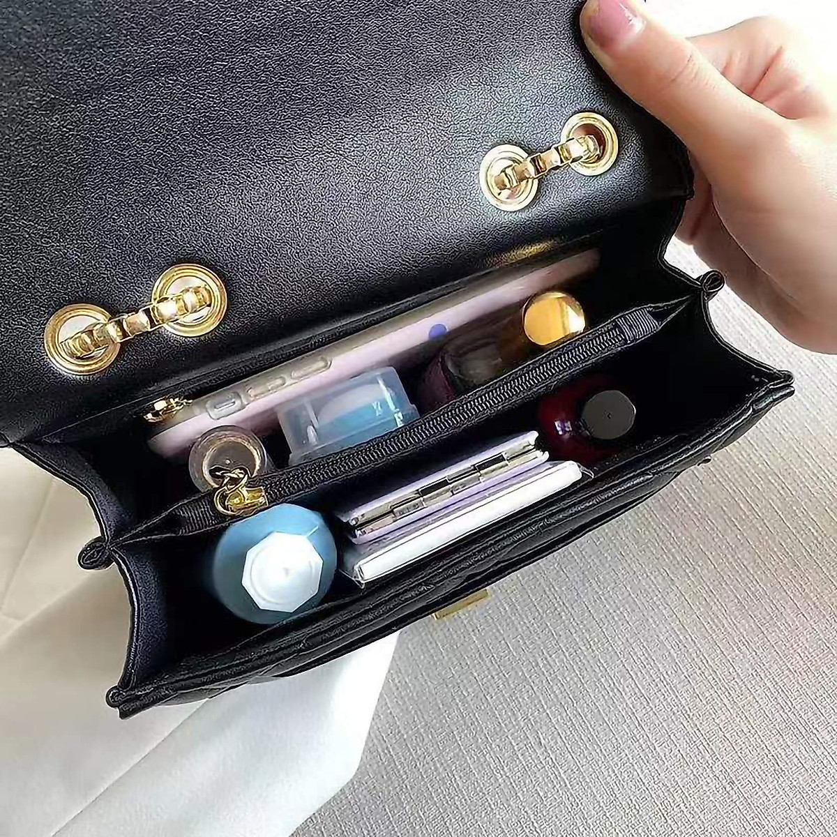 Nother Crossbody Bags for Women Quilted Shoulder Purses and Handbags Lattice Texture with Chain Strap (Black)