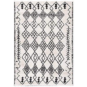 SAFAVIEH Tunisia Collection 5'3" x 7'7" Ivory / Black TUN736A Moroccan Tribal Non-Shedding Living Room Bedroom Dining Home Office Area Rug