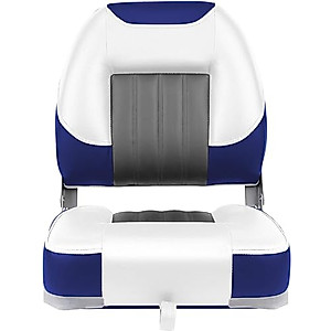 XGEAR Deluxe Low Back Boat Seat, Fold-Down Fishing Boat Seat (2 Seats) (White/Grey/Blue)