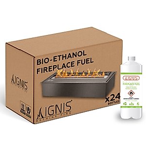 Ignis Bio Ethanol Fireplace Fuel for Ventless Fireplaces - 24 Bottles