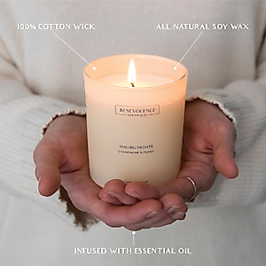 Benevolence LA Malibu Nights Scented Candle | Champagne & Peony | 8oz, 45-Hour Burn | Luxurious Home Fragrance | Natural Wax, Cotton Wick | Malibu Sands Collection