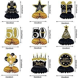 50th Birthday Decorations Men 9PCS Honeycomb Centerpieces for Tables Decorations Black Gold Toppers Cheers to 50 Years Birthday Party SuppliesTable Sign Decor Men and Women