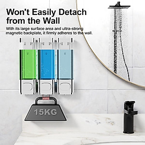 3-Chamber Wall Mounted Shampoo and Conditioner Dispenser,300ML Each Shower Soap Dispenser,Easy Refill,No Drip,Ideal for Shampoo,Conditioner,Body Wash for Bathroom Kitchen Hotel