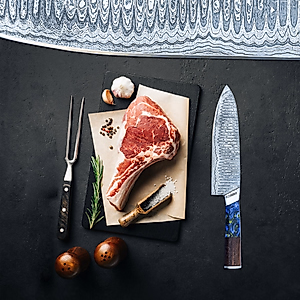 OceansBay 7" Super Sharp Professional Chef Knife with Laser Damascus Pattern in Gift Box, Premium Stainless Steel Kitchen Knife use for Meat, Sushi and Vegetable Chef Knives with Ergonomic Handle