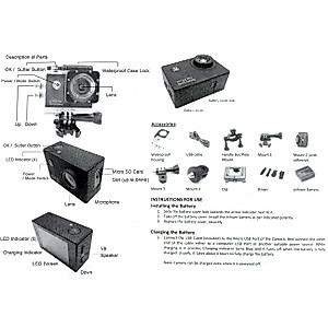 GUERILLA PRO3000 Sports Action Camera, GUERILLA Pro Series 12 MP Full HD 1080P Action Camera, Warerproof 120 Degree Wide Angle Lens 2.0inch LCD, Include Accessories