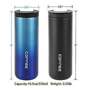 Hikaru Insulated Coffee Mug Travel Coffee Mug Stainless Steel Coffee Mug Leakproof with Screw Lid Double Wall Coffee Cup Keep Warm for Coffee Coffee Insulated Tea Mug 550ml/18.5oz (Blue), 18.5 ounce