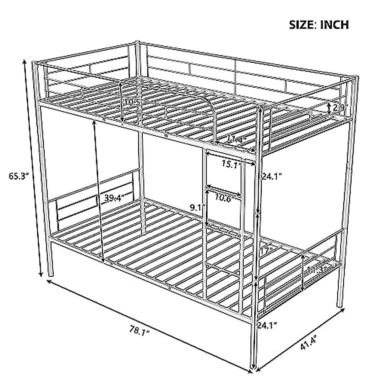 Twin Over Twin Metal Bunk Bed with Ladder and Safety Guard Rail,Heavy Duty Bunk Beds with Metal Slats for Kids Teens Adults, No Box Spring Required/Space-Saving/Noise Free/Easy Assembly (White)