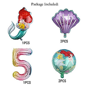 ALLPICK Little Mermaid Balloons Party Supplies Princess Mermaid 5th Birthday Balloon Bouquet Decorations (Mermaid 5th Birthday), Transparent