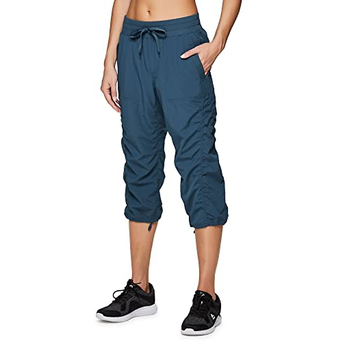 RBX Women's Stretch Woven Lightweight Body Skimming Drawstring Capri Pant Vista Teal XL