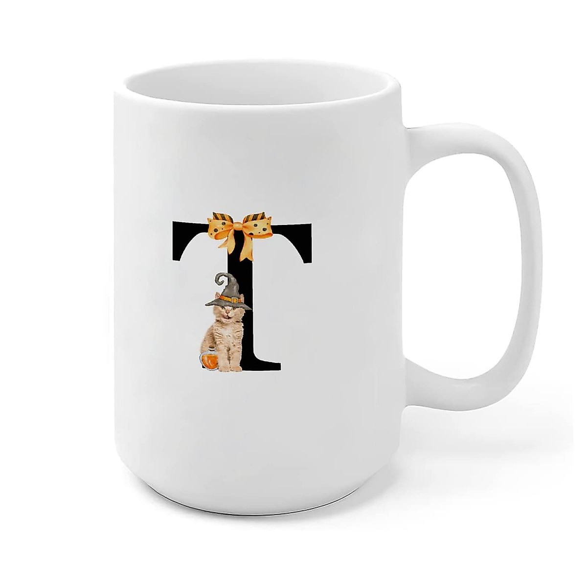 Halloween Initial Letter T Cat White Mugs Coffee Tea Cup Floral Alphabet Mug Mockup Ceramic Coffee Mug Mock Mugs from Daughter Wife And Son – Christmas Mug 15oz