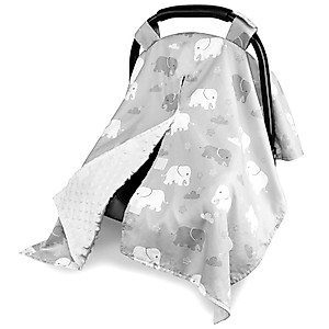 TANOFAR Car Seat Cover Baby, Carseat Covers Baby Boy Girl, Peekaboo Opening Infant Car Seat Cover for Winter, Warm & Cozy, Grey Elephant