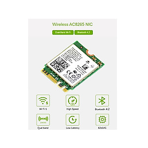 Wireless-AC8265 Dual Mode AC8265 Wireless NIC Module for Jetson Nano Developer Kit M.2 NGFF Support 2.4GHz / 5GHz 300Mbps / 867Mbps Dual Band WiFi and Bluetooth 4.2
