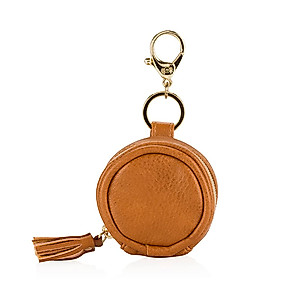 Itzy Ritzy Pacifier Holder Case with Clip - Pacifier Case Includes Clasp to Easily Attach to a Diaper Bag or Purse, Measures 2.5" in Diameter and Holds 2 Pacifiers (Cognac)