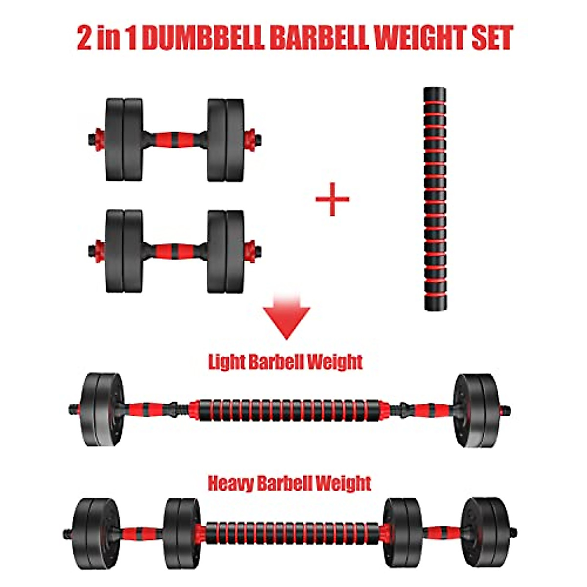 AJUMKER Dumbbells Barbell Set 22LBS 44LBS with Connecting Rod,Dumbbells Barbell Set,Adjustable Dumbbells Set,Adjustable Lifting Training Set for Men Women,Body Workout Home Gym Home Heavy Dumbbells (Type B-Amazon Fulfillment 20LBS)