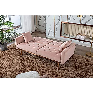 Convertible Sofa Bed Loveseat, Adjustable Couch Bed Folding Loveseat Bed Daybed Guest Bed, Modern Futon Sofa Bed Velvet Sofa,Small Love Seat Sofa for Living Room, (Pink)