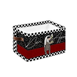 Chef Cube Storage Organizer Bins with Handles,15x11x9.5 Inch Collapsible Canvas Cloth Fabric Storage Basket,Vintage Black White Checkered Flag Red Perris Books Kids' Toys Bin Boxes for Shelves,Closet
