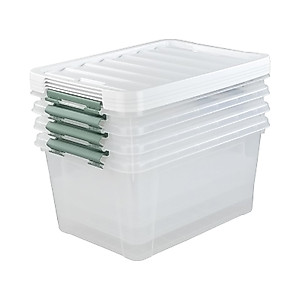 Vcansay 20 Quart Plastic Clear Storage Latch Box, Lidded Storage Bins, 4 Packs