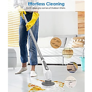 Electric Spin Scrubber, 10 in 1 Airpher Cordless Cleaning Brush IPX8 with 9 Replaceable Brush Heads and 4 Tier Removable Handle, Power Shower Scrubber for Bathroom, Tub, Tile, Floor, Kitchen, Window